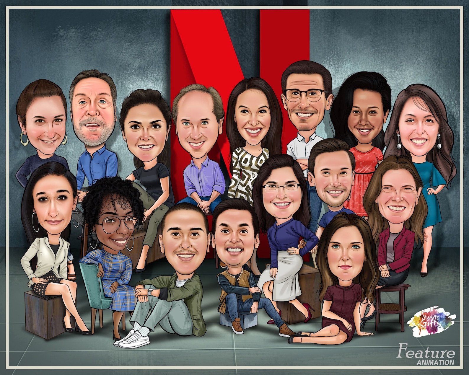 Group Caricatures / Group Cartoons Custom Drawn and - Etsy