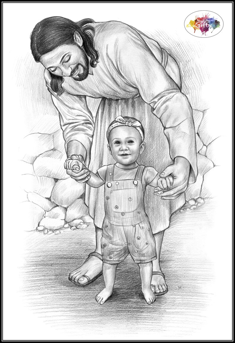 New Born Portrait / Baby Portrait / New Parents Sketch - Digitally Hand ...