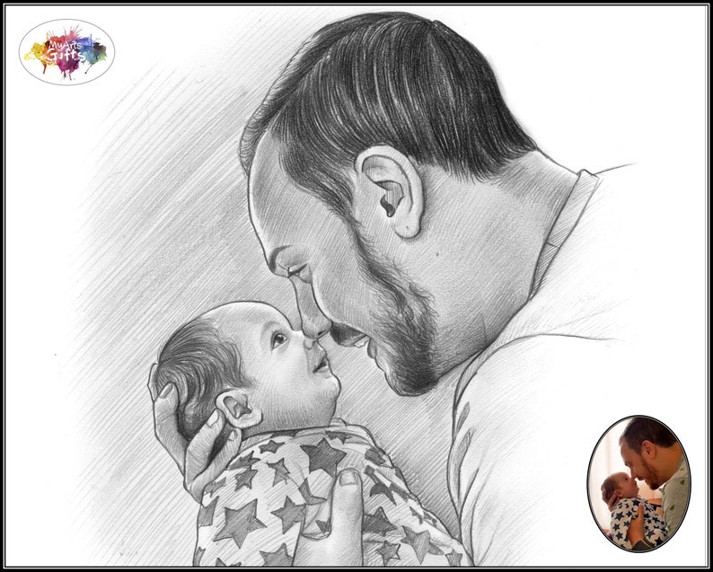 New Born Portrait / Baby Portrait / New Parents Sketch - Digitally Hand ...