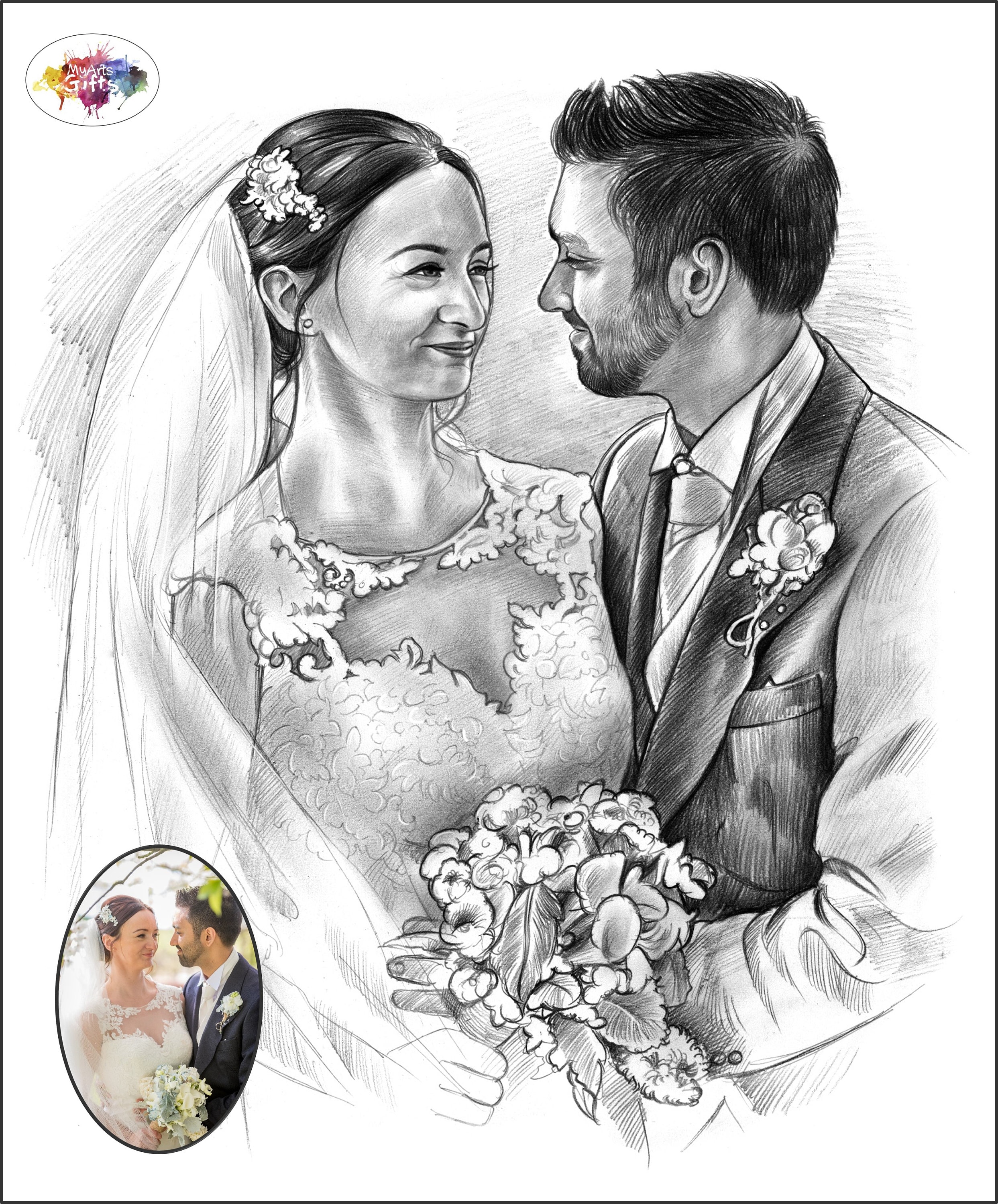Wedding Pencil Sketch / Wedding Gifts / Custom Wedding Sketch ...