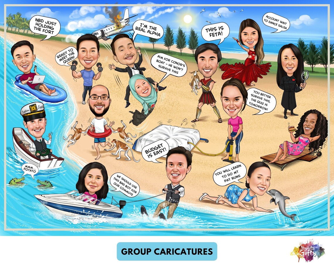 Group Caricatures / Group Cartoons Custom Drawn and | Etsy