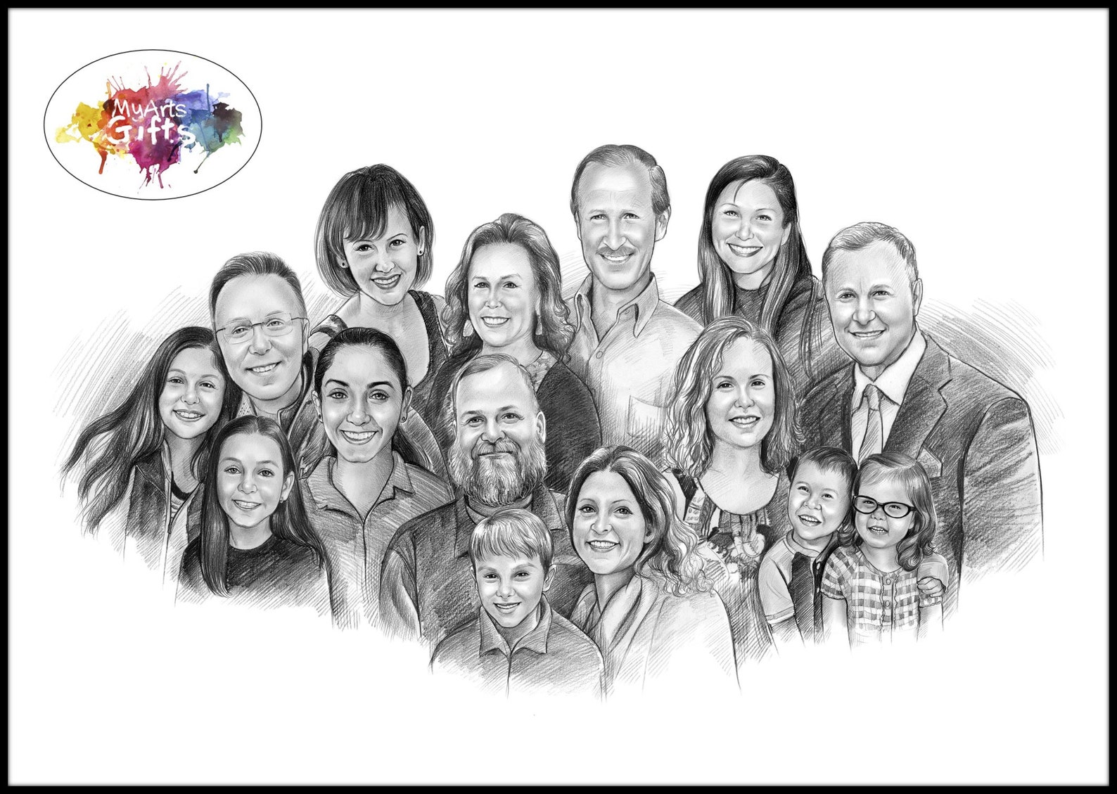 Personalised Group Pencil Sketch Digitally Hand Drawn From | Etsy