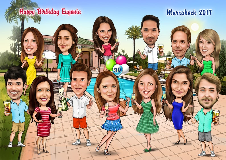 Group Caricatures / Group Cartoons Custom Drawn and - Etsy