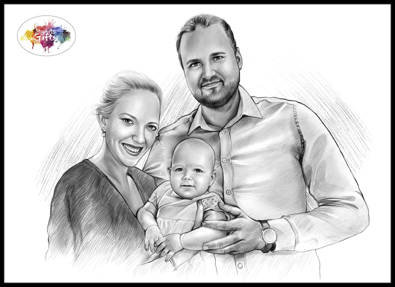 New Born Portrait / Baby Portrait / New Parents Sketch - Digitally Hand ...