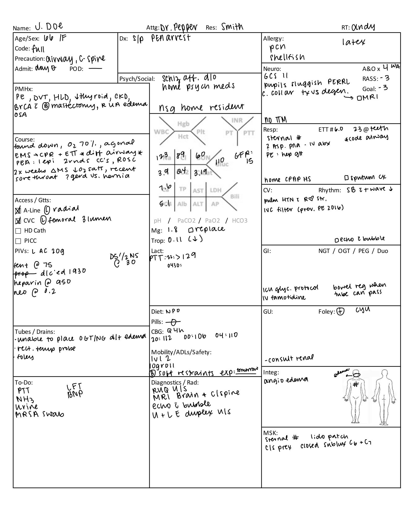 ICU Brain Sheet II / Critical Care Brain Sheet / Nursing Brain Sheet ...