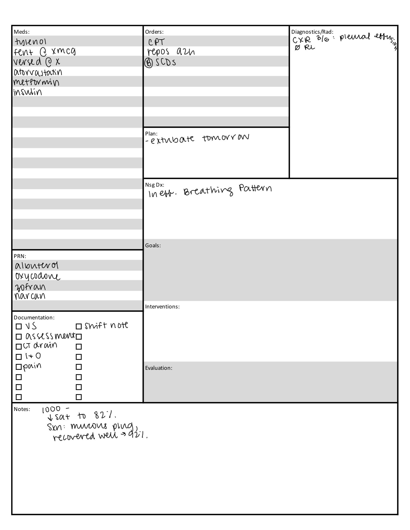 Nursing Brain Sheet 2 / Report Sheet / Large Boxes / Open Space ...