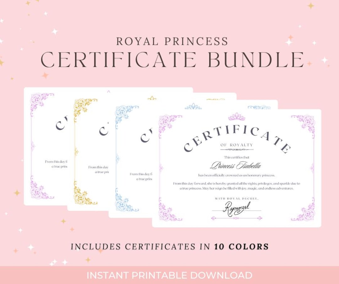 Princess Birthday Certificate Bundle: Royal Party Certificates (digital ...