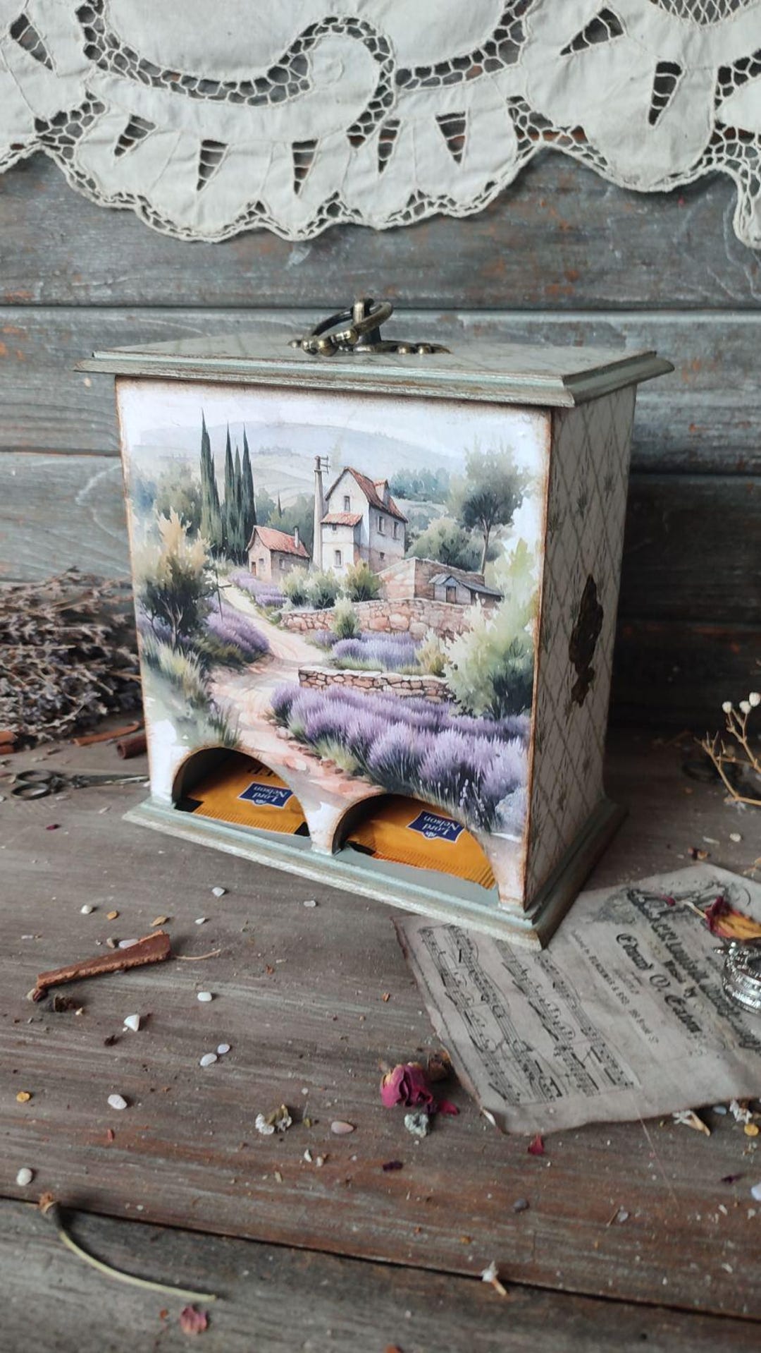 Tea Bag House T in Provence Style- Handcrafted Tea Box - Handmade Large ...