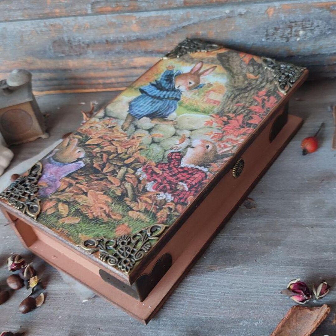 Vintage Rabbit Jewelry Box, Fairy Tale Woodland Trinket Case, Forest ...