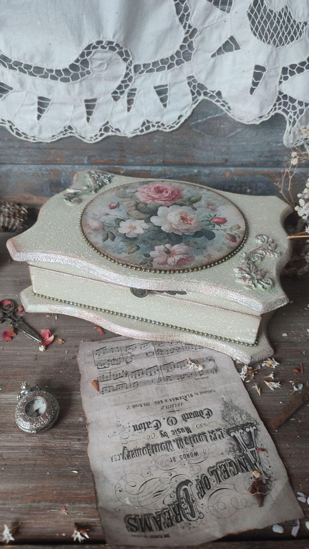 Vintage Decoupage Box With Roses- Vintage-inspired Decoupage Decorated ...