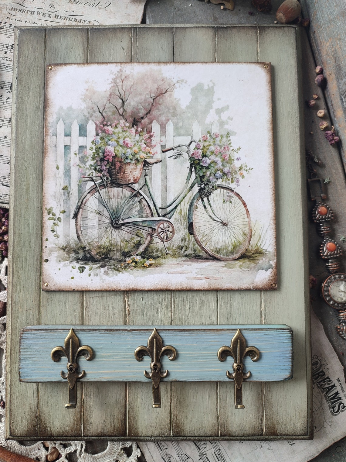 Country Key Hanger - Handmade Wooden Holder in Provence Style -wooden ...