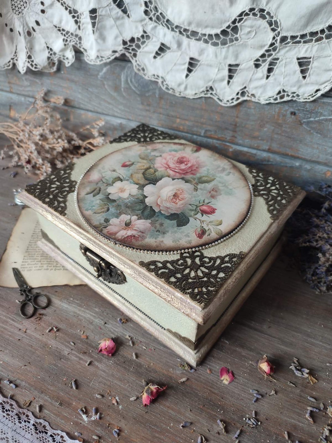 Keepsake Box, Vintage Rose Jewelry Box – Floral Jewelry Storage ...