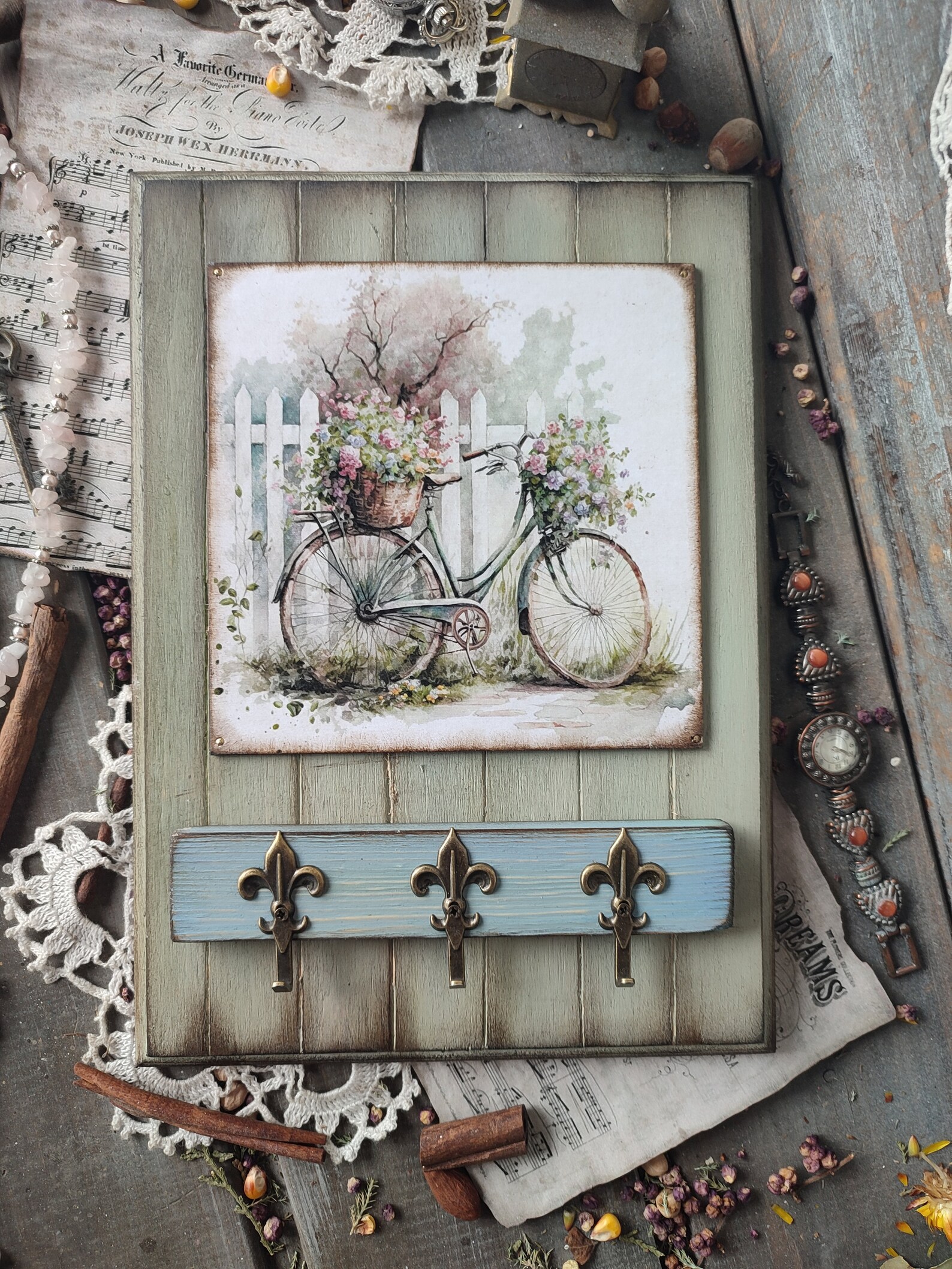 Country Key Hanger - Handmade Wooden Holder in Provence Style -wooden ...