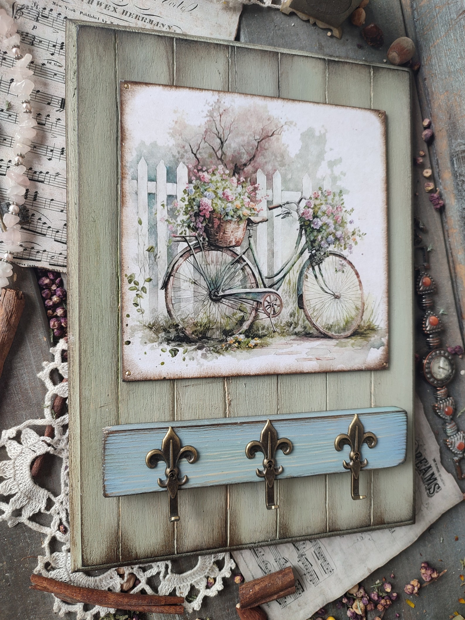 Country Key Hanger - Handmade Wooden Holder in Provence Style -wooden ...