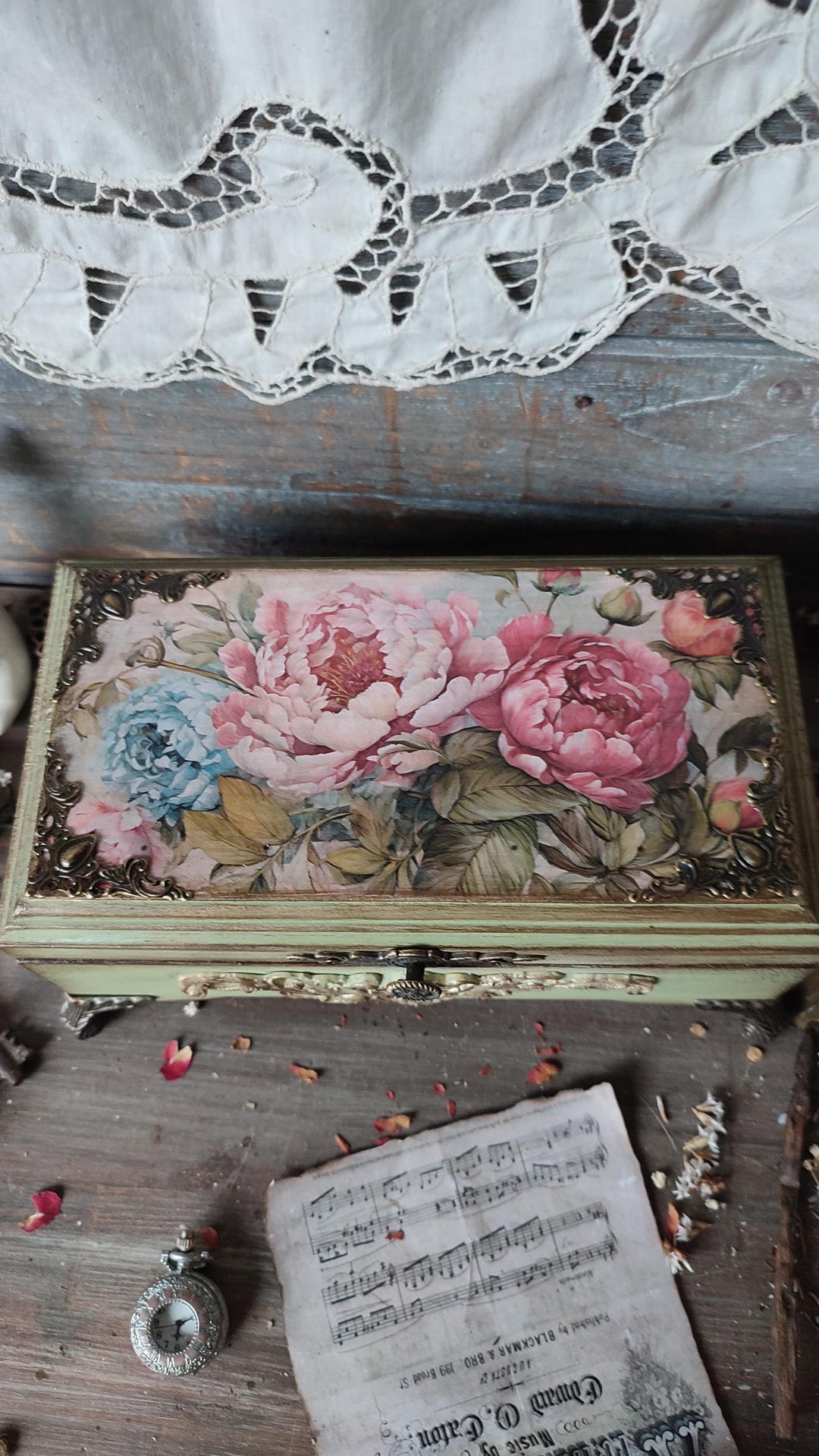 Handmade Wooden Box for Money -handcrafted Decoupage Decorated Vintage ...