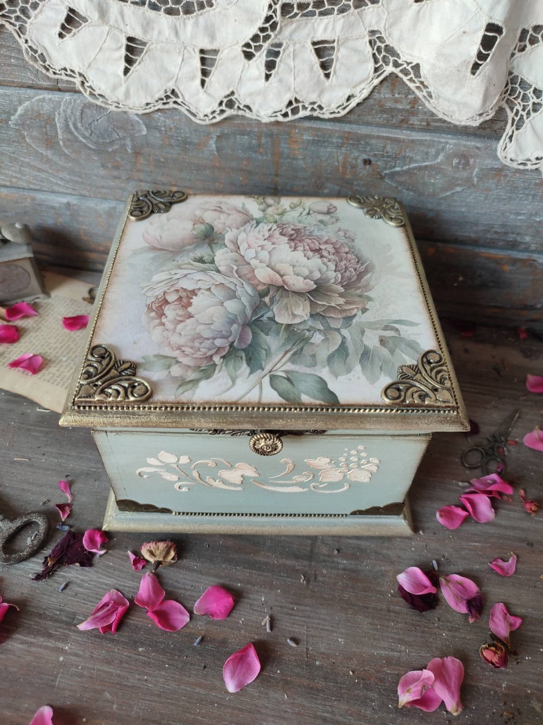 Shabby Style Box With Flovers, Handmade Jewelry Box, Handmade Wooden ...