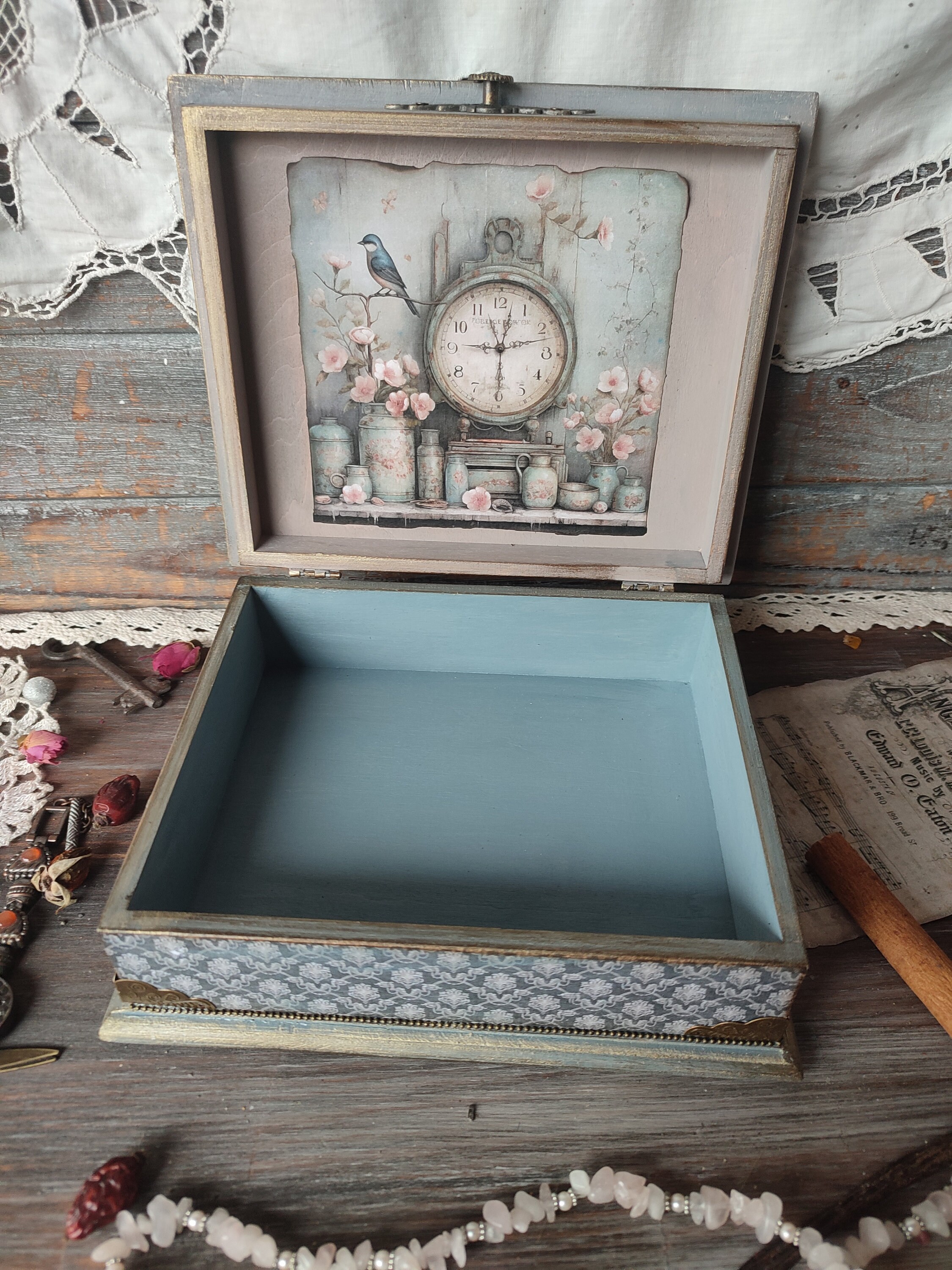 Vintage Wooden Box - Unique Home Decor, Vintage-inspired Decoupage ...