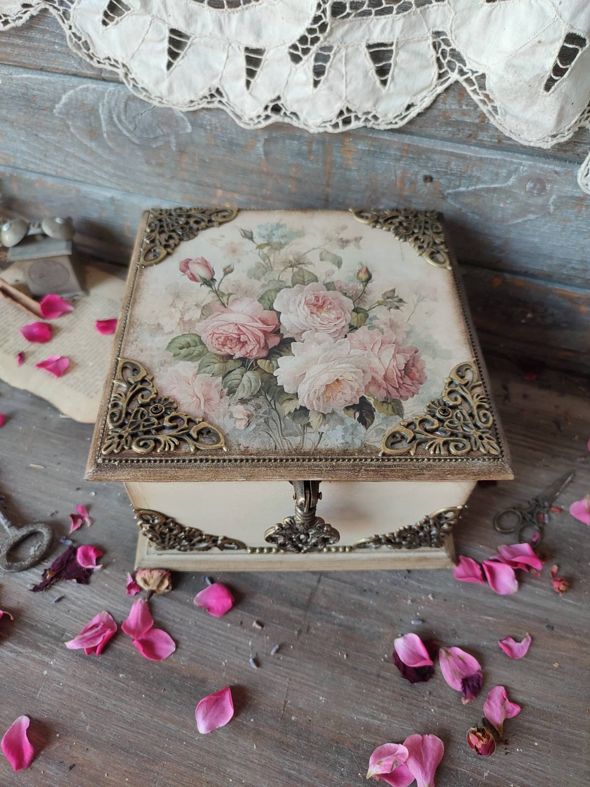 Vintage Decoupage Box With Roses Vintage-inspired Decoupage Decorated ...