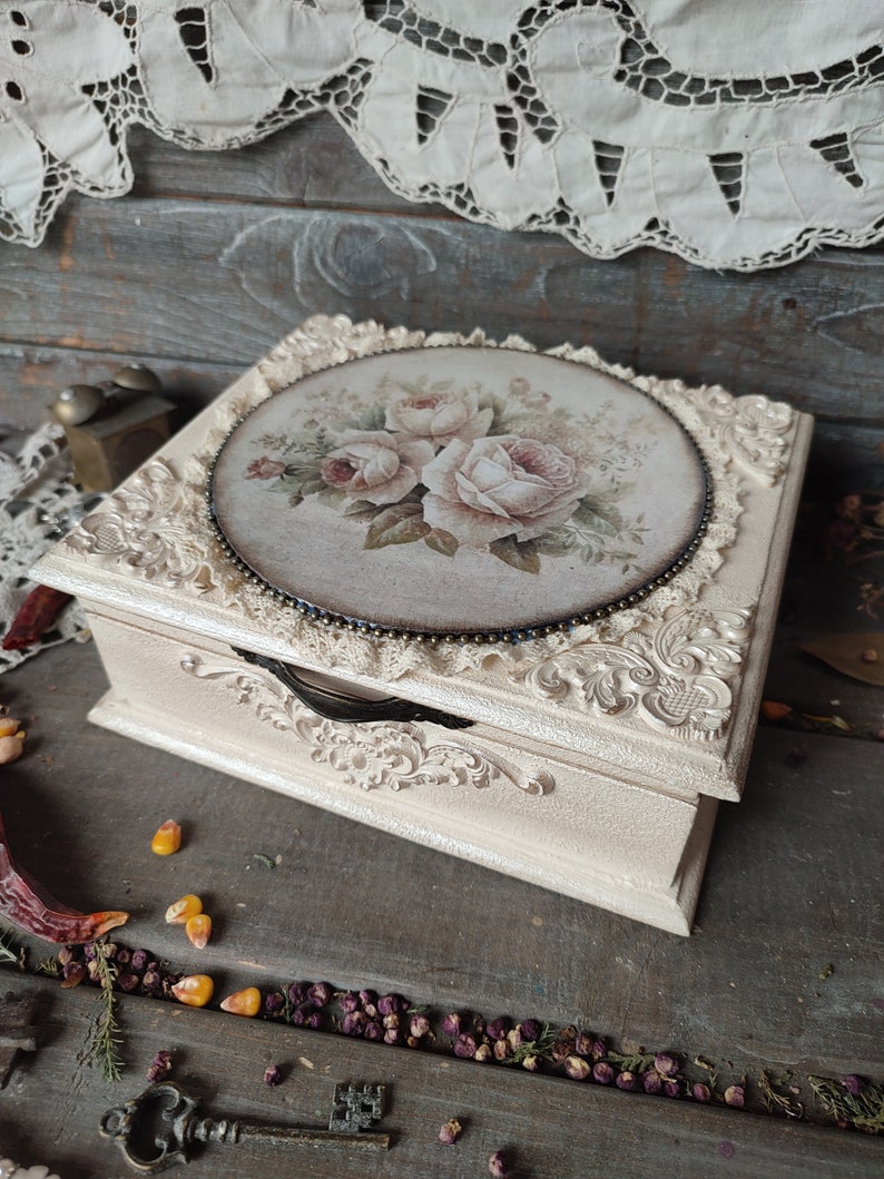 Handcrafted Decoupage Decorated Vintage Box, Decoupage Wood Boxes With ...