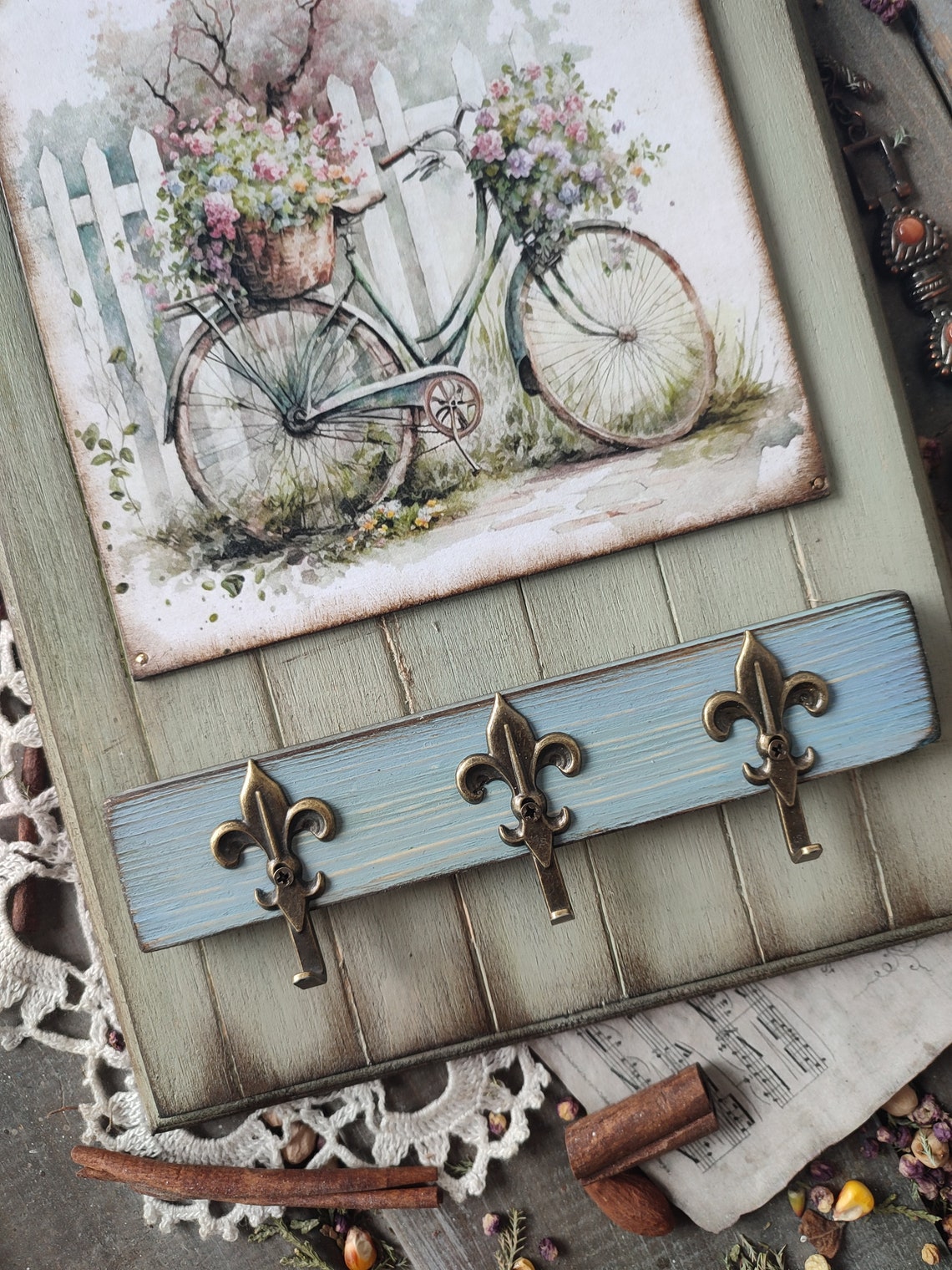 Country Key Hanger - Handmade Wooden Holder in Provence Style -wooden ...