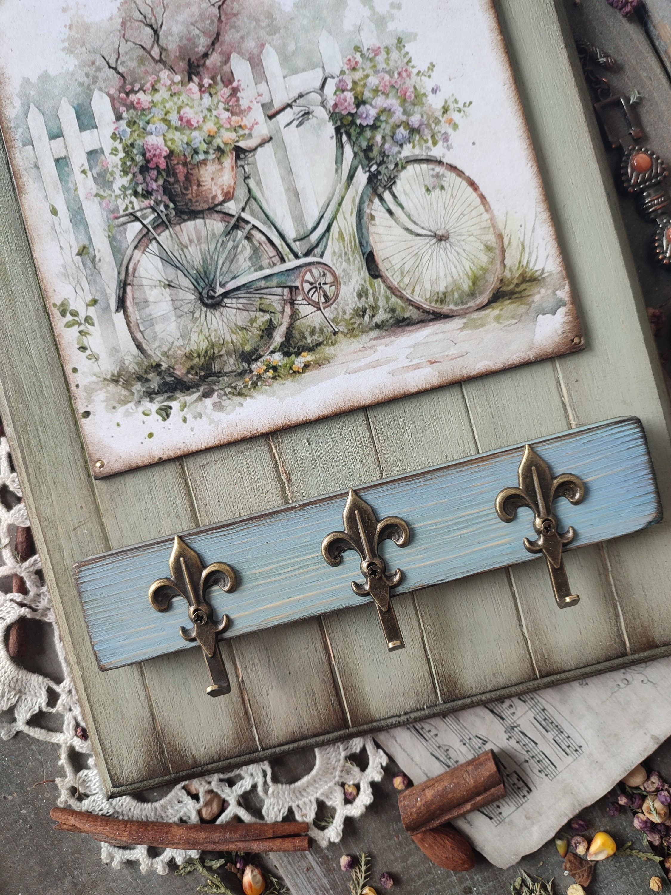Country Key Hanger - Handmade Wooden Holder in Provence Style -wooden ...