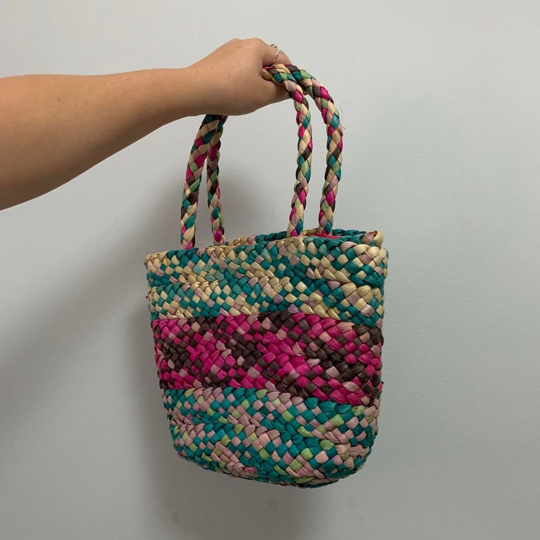 Vintage Handmade Bright Tropical Straw Woven Straw Lattice Colourful ...