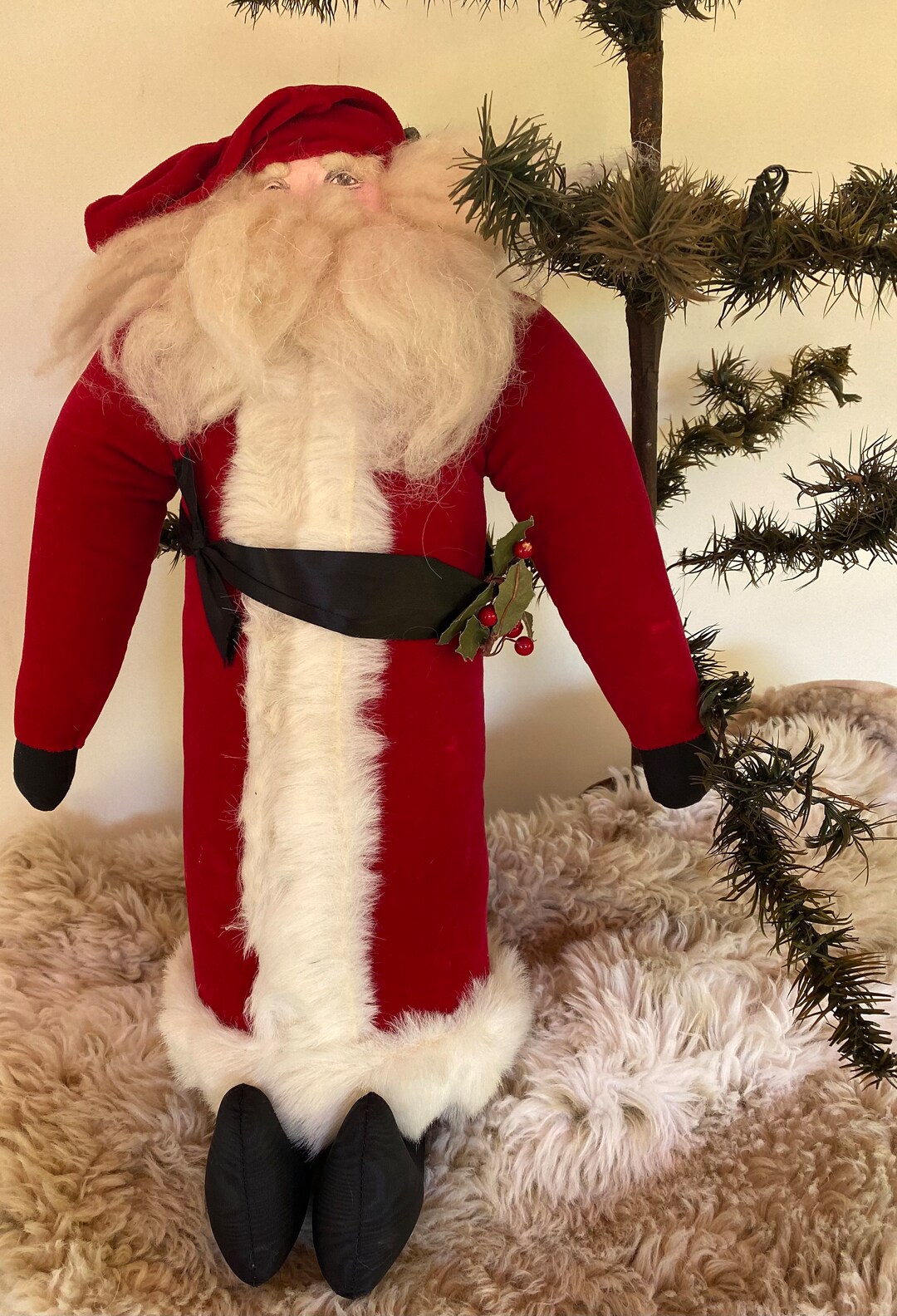 Vintage Hand Crafted Art Doll, 24” Soft Sculpture Fabric Santa, Nancy ...
