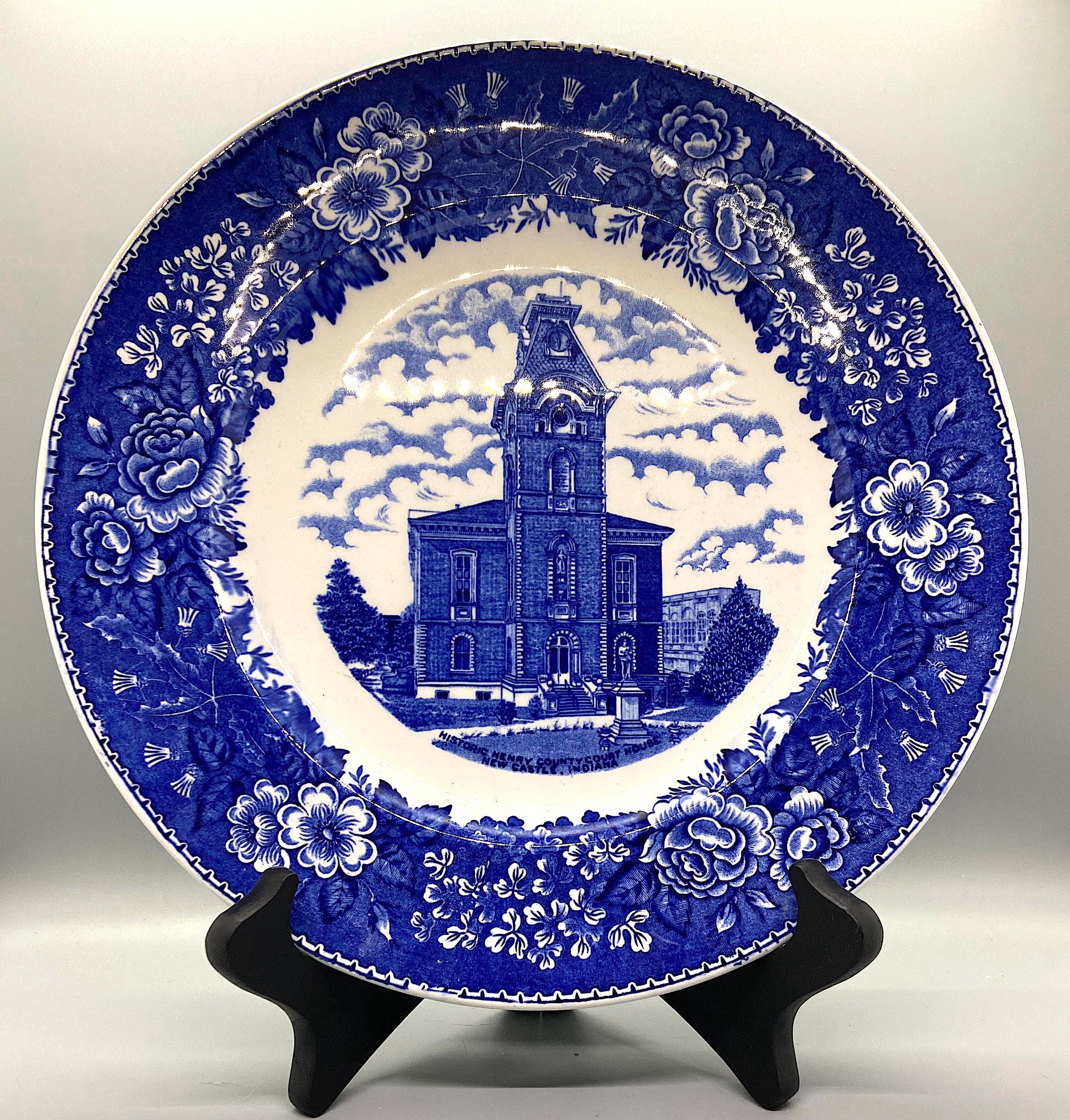 Vintage Blue and White Transfer Ware Plate, Indiana, Adams Potteries ...