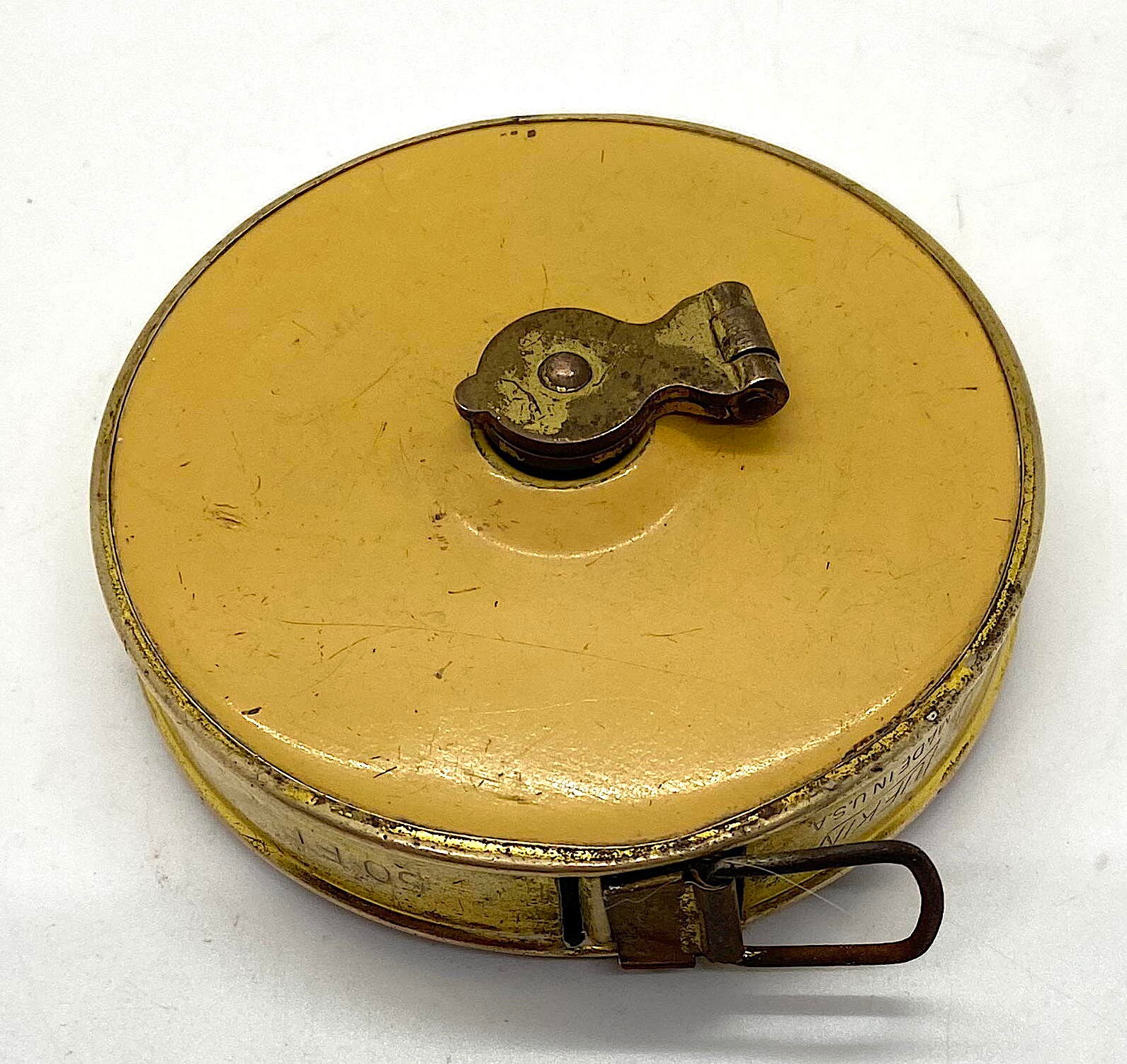 Vintage Lufkin 50 Tape Measure Cloth Reel, Mustard Color Paint Steel ...