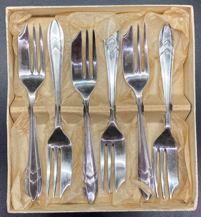 Vintage Pastry Fork Set, Presentation Box, Electroplated Nickel Silver ...