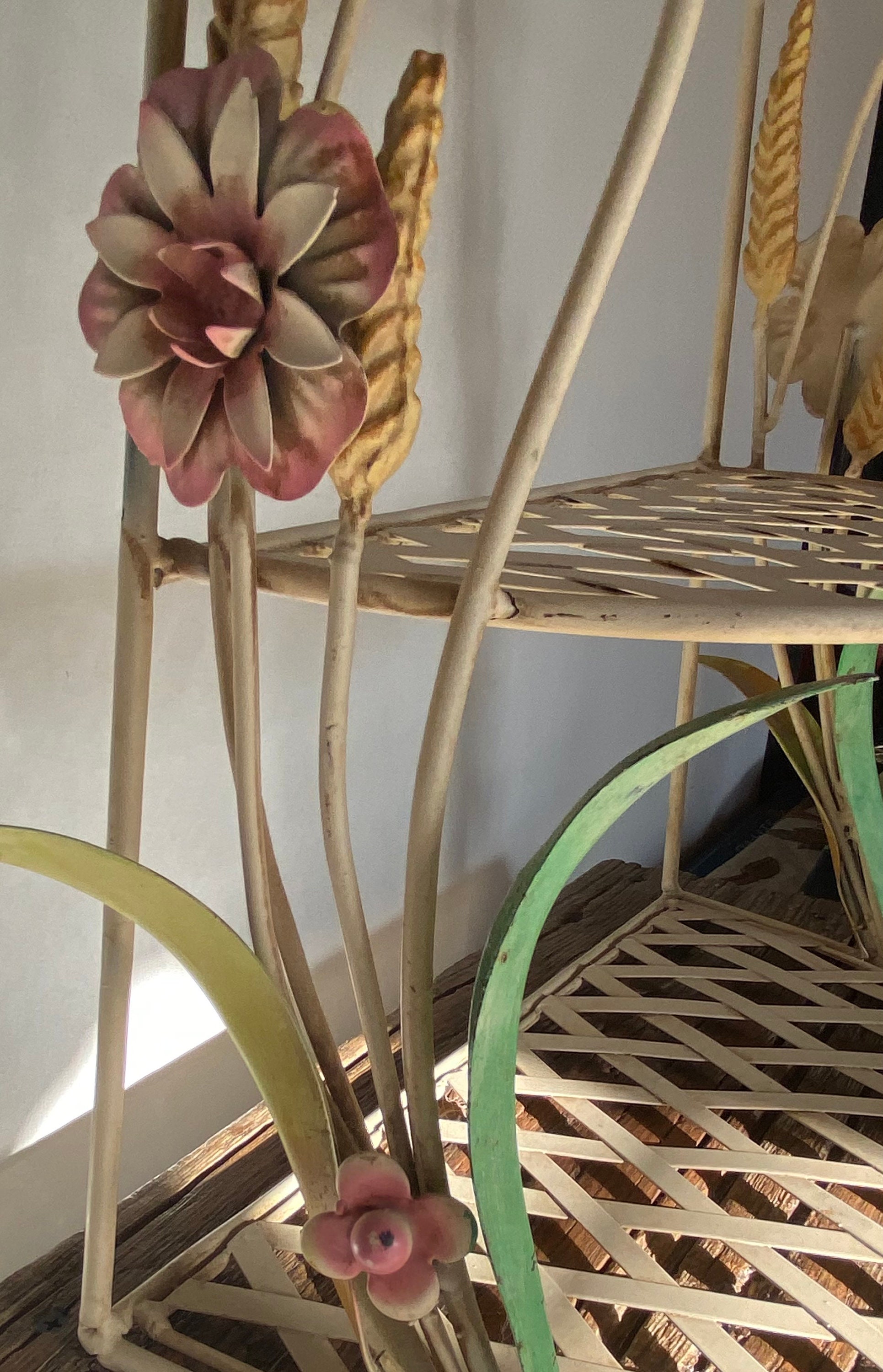 Vintage Metal Flowers Hanging Wall Shelf, Hollywood Regency, Open Weave ...