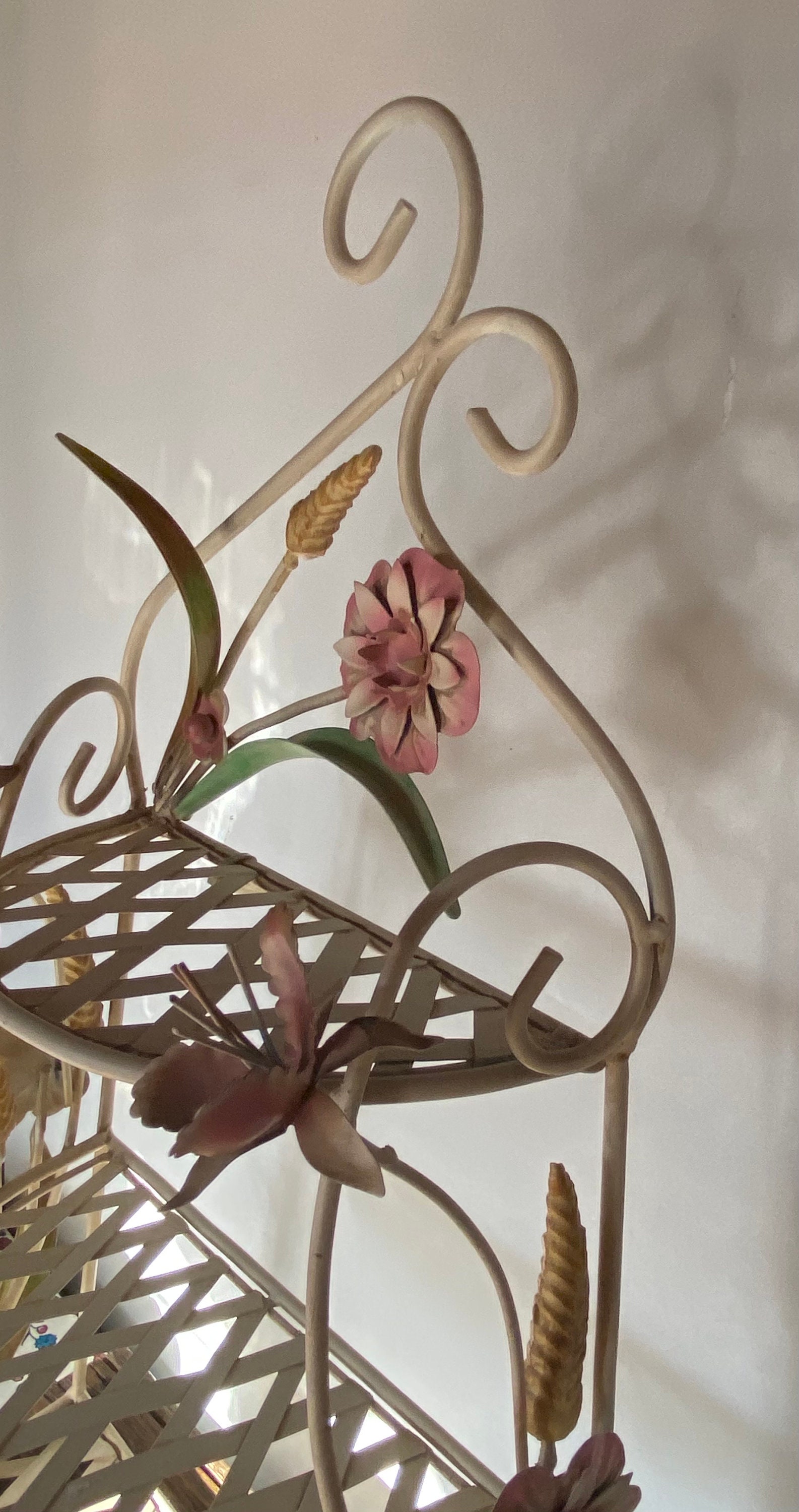 Vintage Metal Flowers Hanging Wall Shelf, Hollywood Regency, Open Weave ...