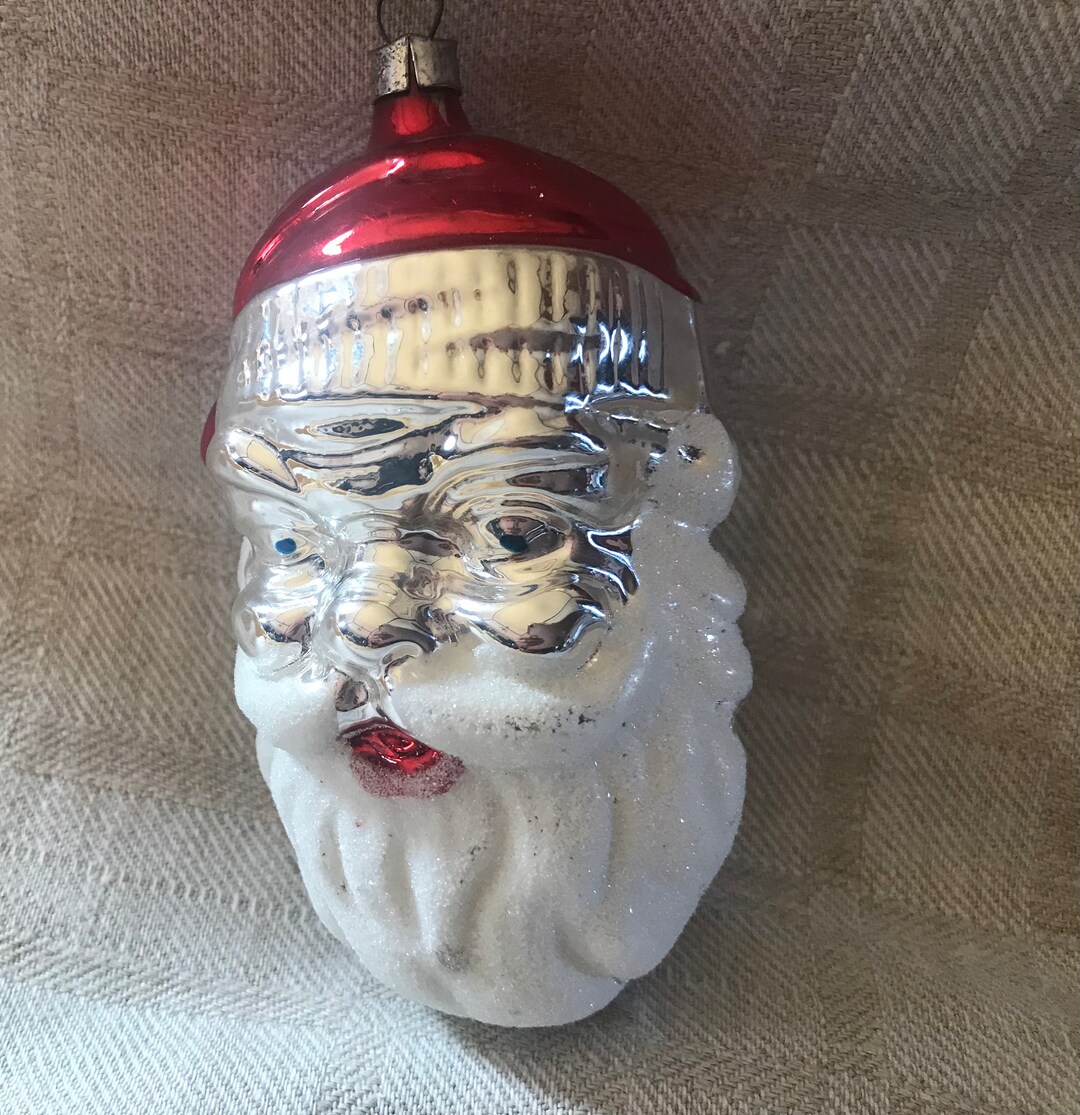 Vintage West Germany Santa Face Glass Large Ornament, Christmas Tree ...