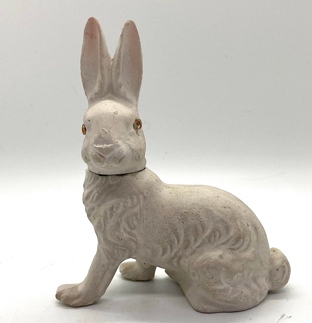 Vintage Made in Japan Rabbit Candy Container, White Plaster, Glass Eyes ...