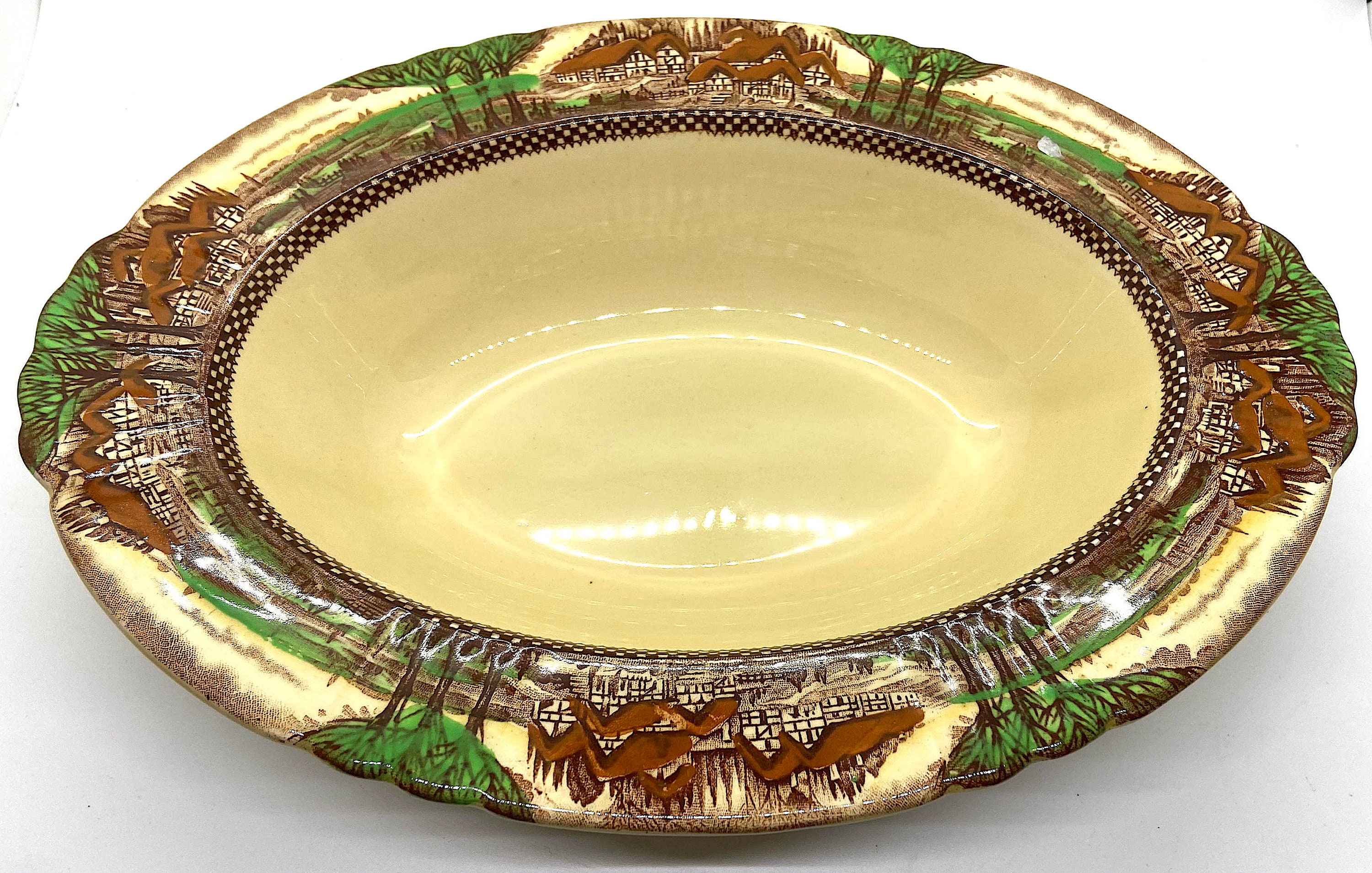 Vintage Myott Sons & Co. Polychrome Oval Vegetable Serving Bowl ...