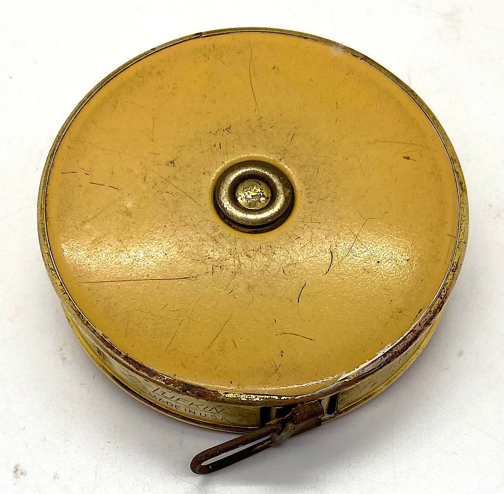 Vintage Lufkin 50 Tape Measure Cloth Reel, Mustard Color Paint Steel ...
