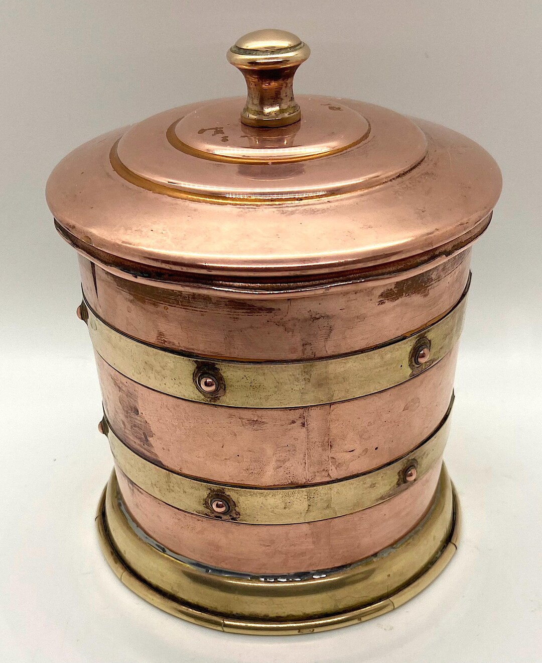 Vintage Antique Copper Brass Round Tea Caddy, Linton, Made in England ...