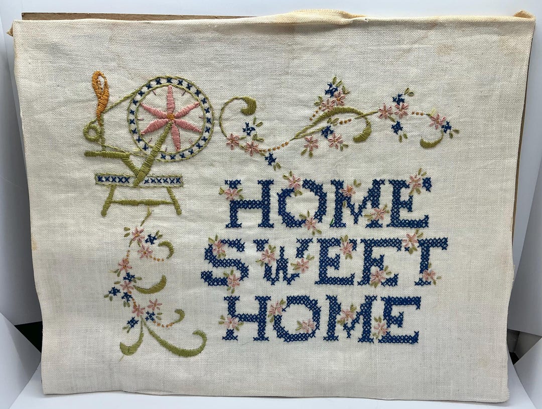 Vintage Cross Stitch Sampler, Completed, Folk Art, Needlework ...