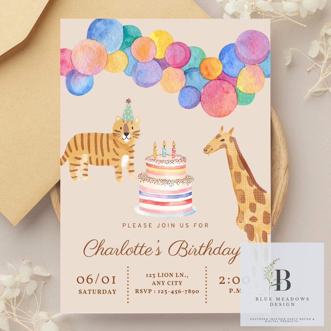 Animal Theme Birthday Invitation - Etsy