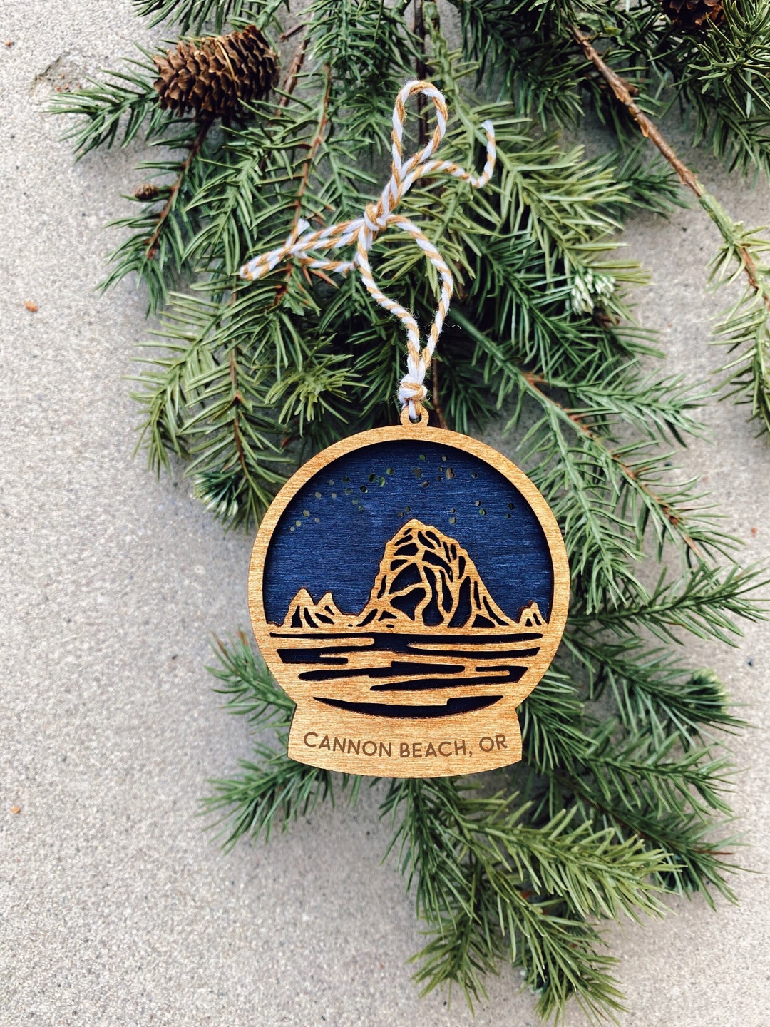 Haystack Rock - Cannon Beach, Oregon - Snow Globe Style Wood Ornament ...