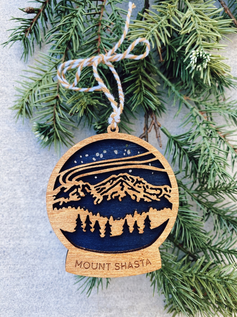 Mt. Shasta - California - Snow Globe Style Wood Ornament, Hiker Gift ...