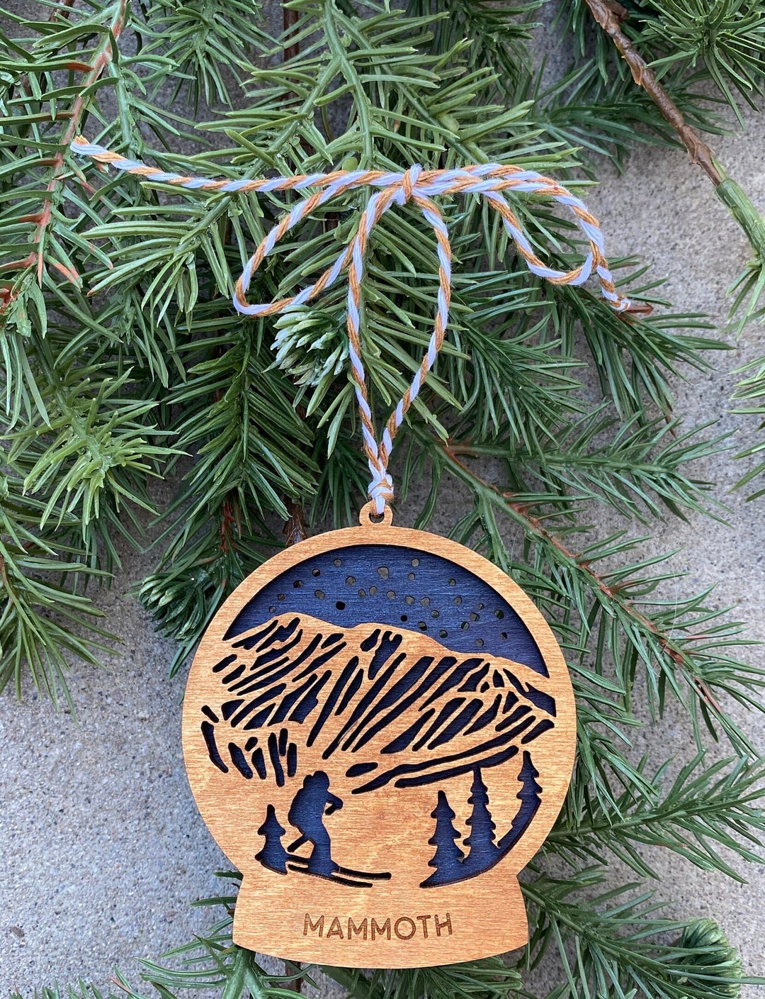 Mammoth Mountain Snow Globe Style Wood Ornament, Hiker Gift, Christmas ...