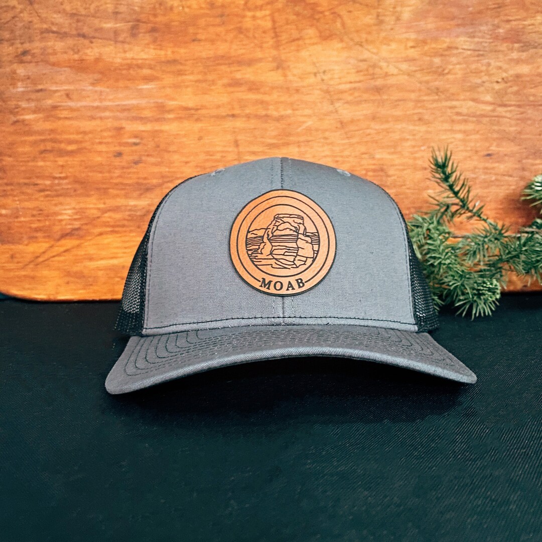 Moab - Utah - Mountain Leather Patch Richardson Hat Adjustable Snapback ...