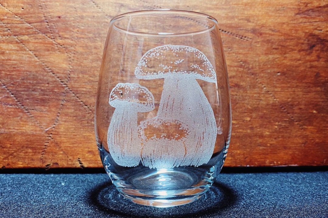 Porcini (bolete) Mushroom Engraved Crystal Stemless Wine Glass - 1 ...