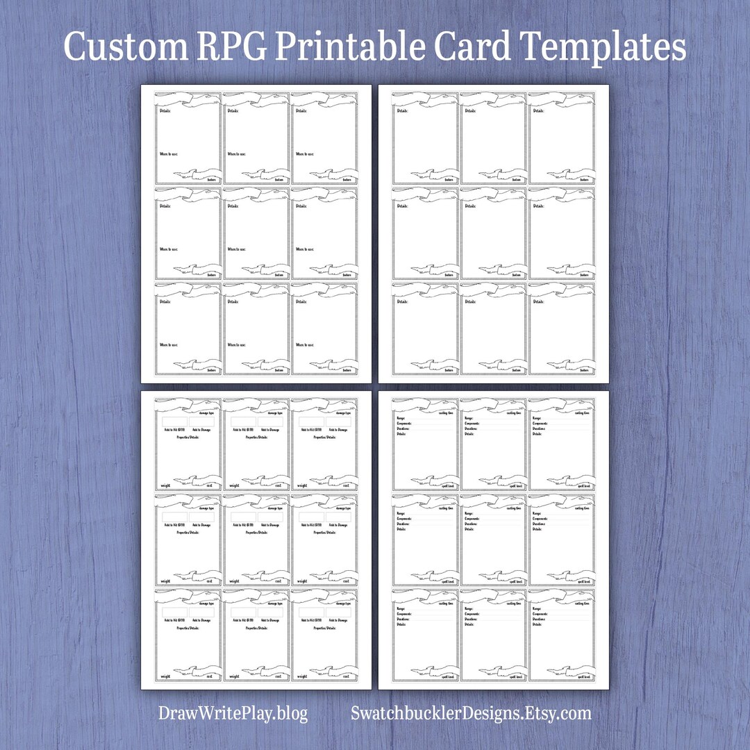 Custom RPG Printable Card Templates for Games Like Dungeons & Dragons ...