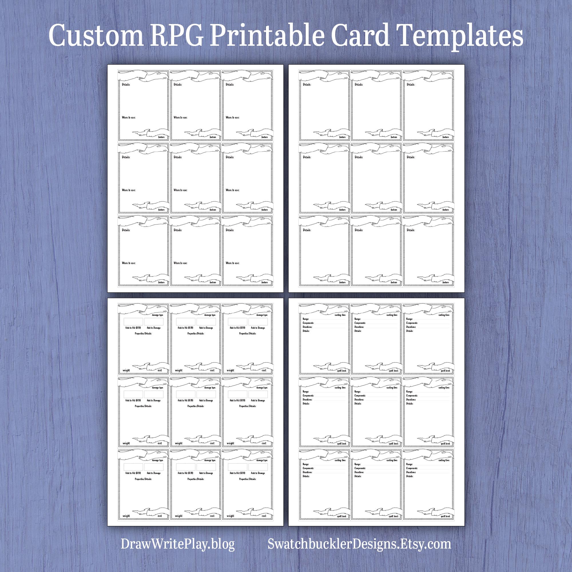 Custom RPG Printable Card Templates for Games Like Dungeons & Dragons ...