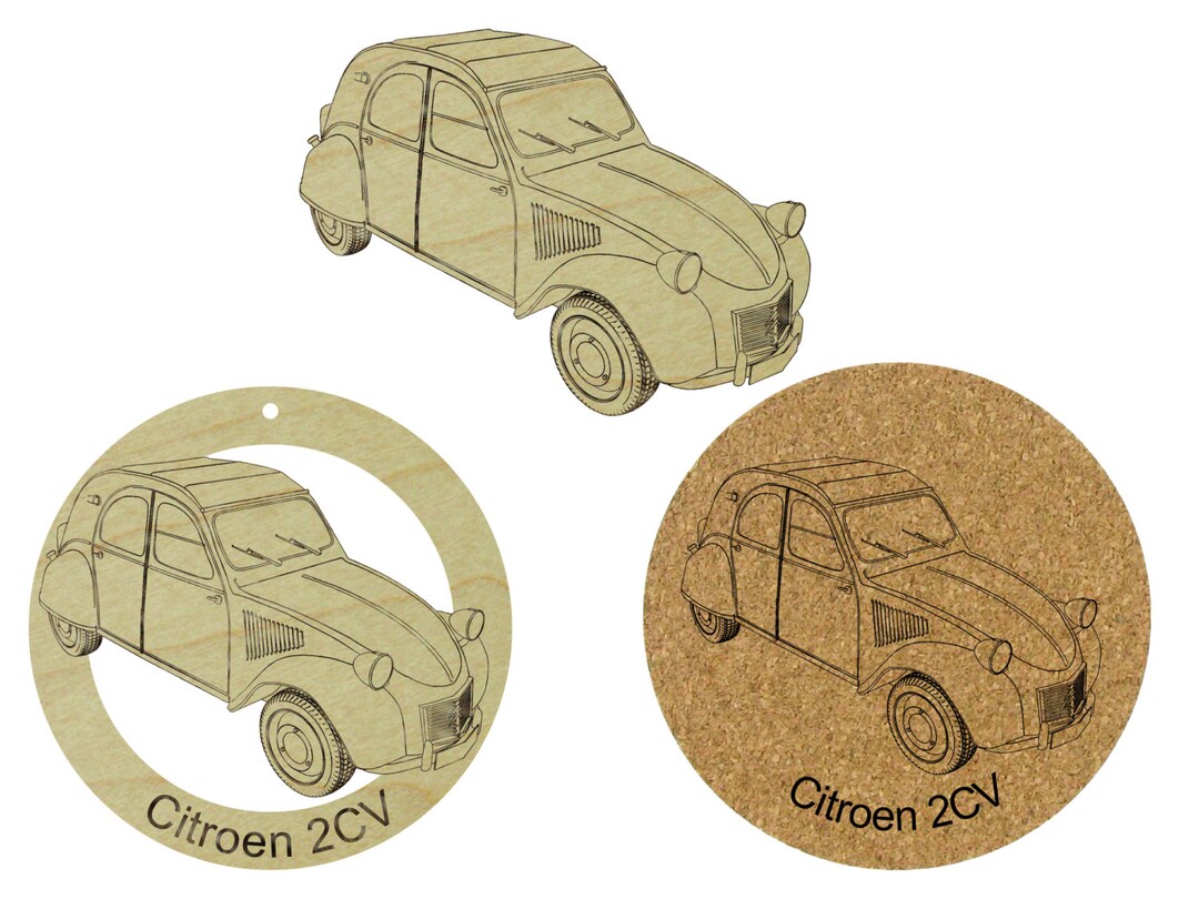 Citroen 2CV Wooden Ornament / Fridge Magnet / Cork Coaster Set gift Box ...