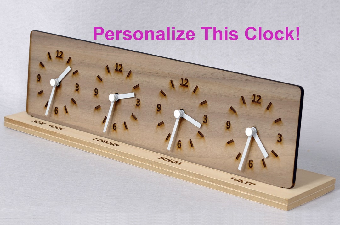 Personalized Four Time Zone Clock Custom Made World 4 Timezone Desktop ...