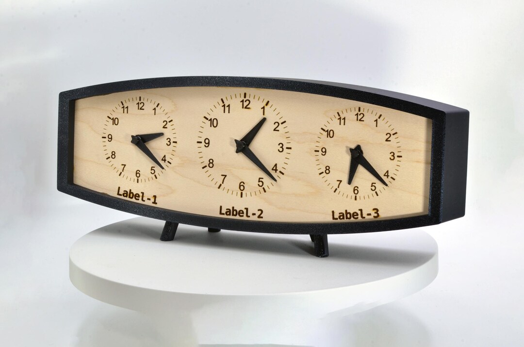 Personalized Triple Time Zone Clock Custom Made World 3 Timezone Desktop Table Mid Century ...