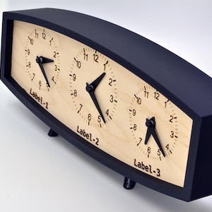 Personalized Triple Time Zone Clock Custom Made World 3 Timezone Desktop Table Mid Century ...